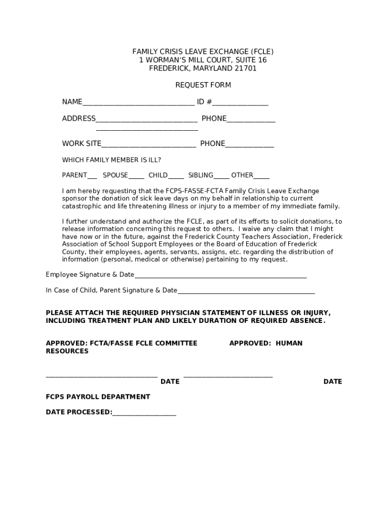Family Crisis Leave Exchange Request Application Doc Template | pdfFiller