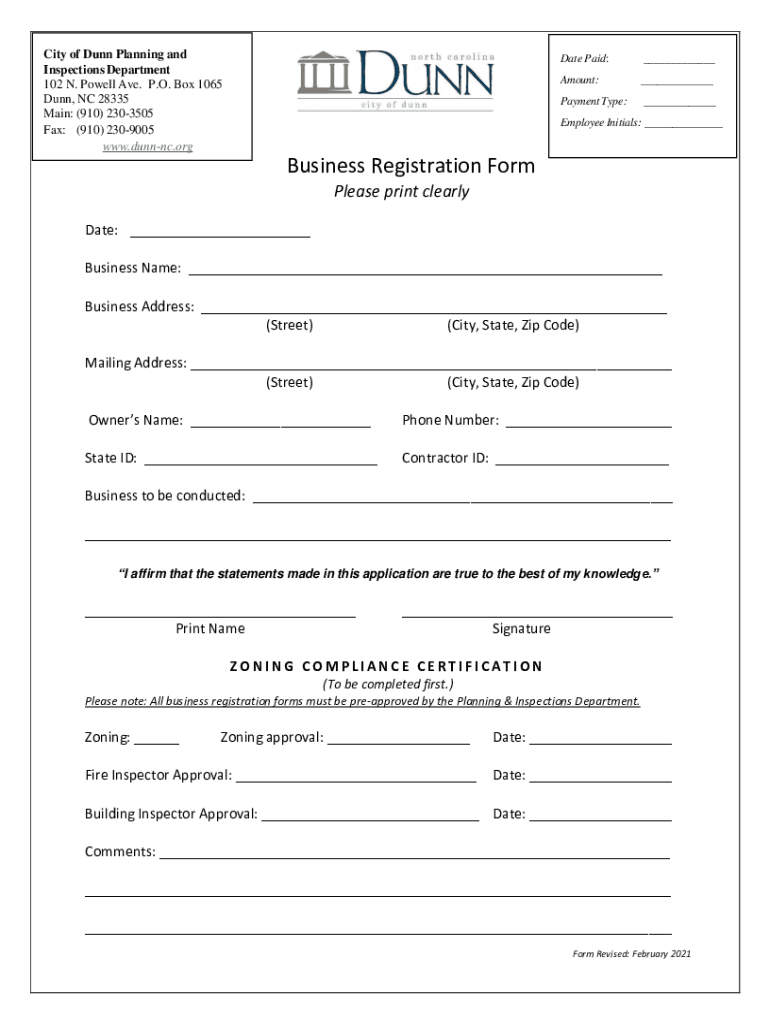 Fillable Online City of Dunn Planning & Inspections Department Fax ...
