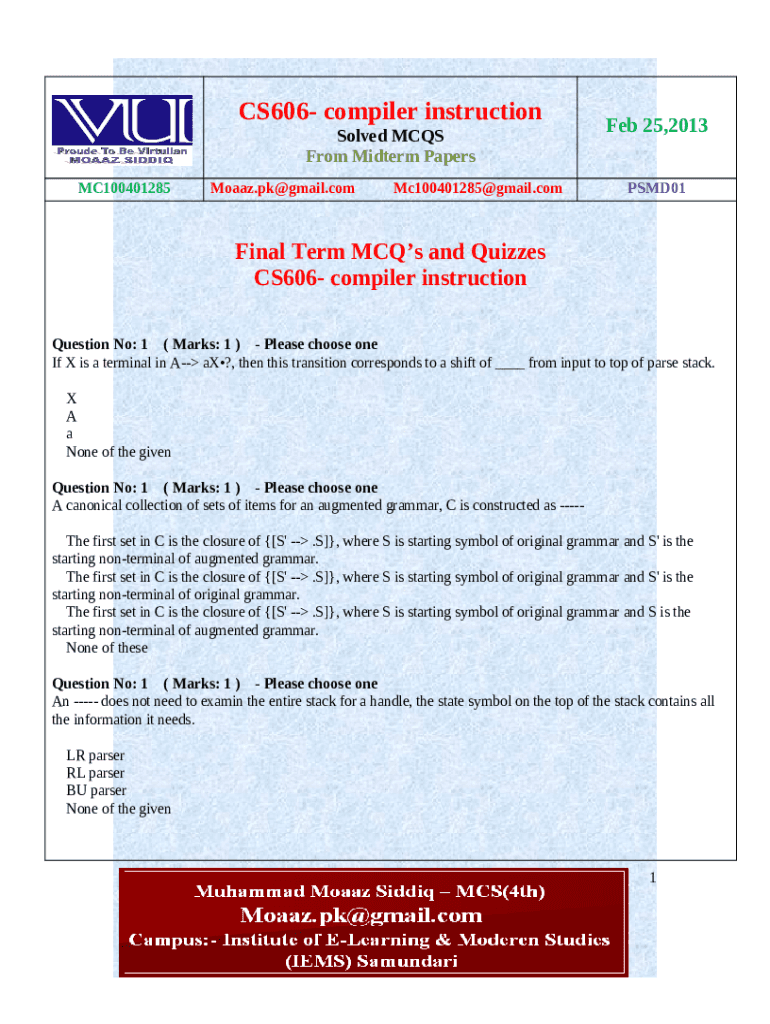 CS606 Final term MCQS Solved With References By ... Doc Template ... CS606 Final term MCQS Solved With References By ... Doc Template ...
