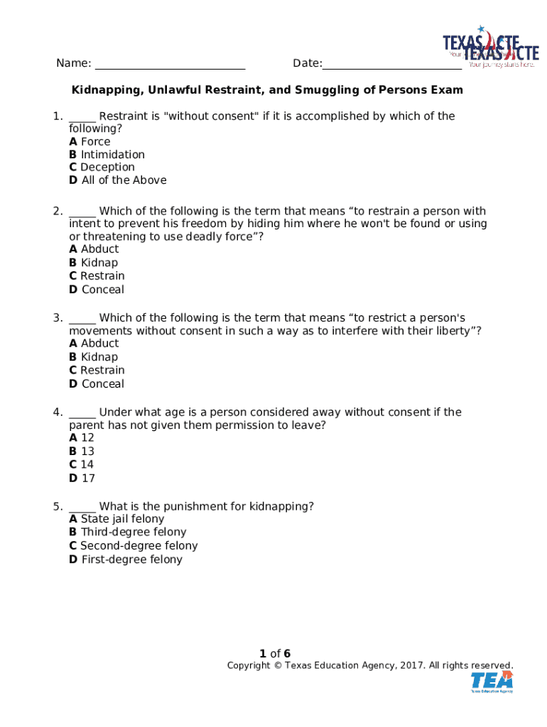 Kidnapping, Unlawful Restraint, and Smuggling of Persons Doc Template ...
