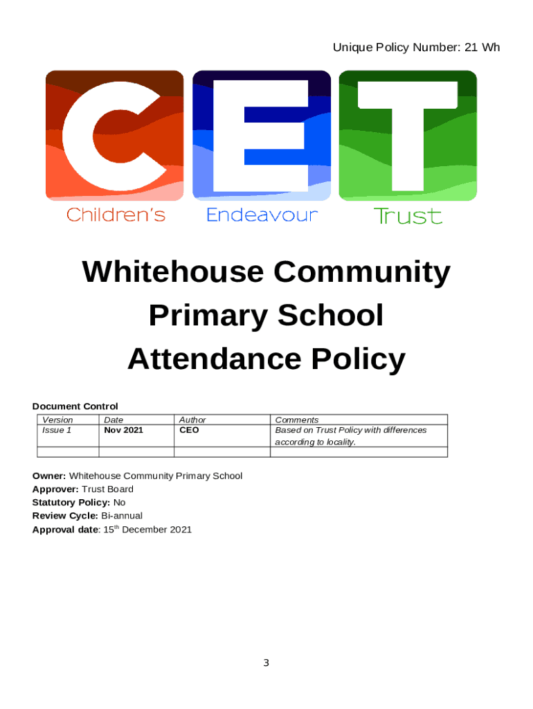 Whitehouse Community Primary School Attendance Policy Doc Template ...