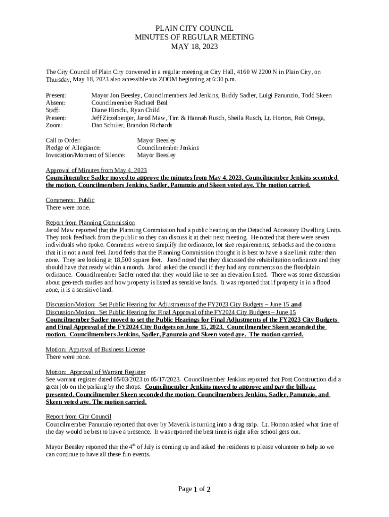 Present:Mayor Jon Beesley, Councilmembers Jed Jenkins, Buddy Sadler ...