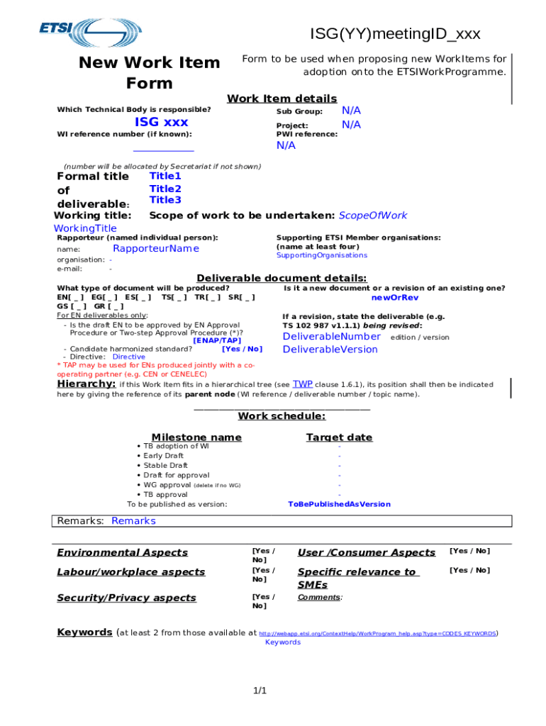 Work Item - portal etsi Doc Template | pdfFiller