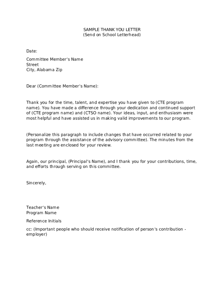 thank you letter committee member sample Doc Template Doc Template | pdfFiller
