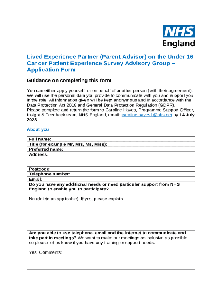 Application ination pack for Lived Experience Partners ... Doc Template | pdfFiller