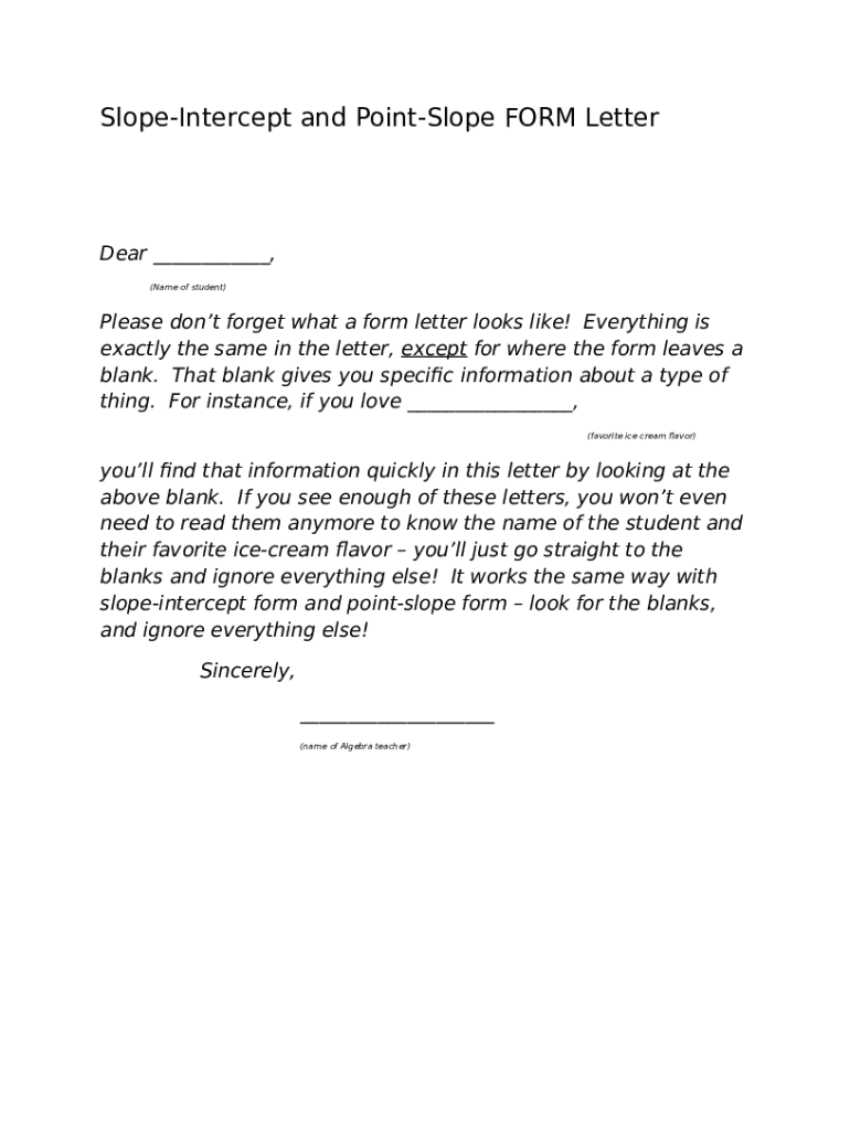 Slope-Intercept and Point-Slope Letter Doc Template | pdfFiller