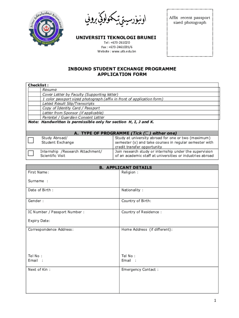 Fillable Online Fact-Sheet-UTB-Student-Exchange-Programme.pdf Fax Email ...