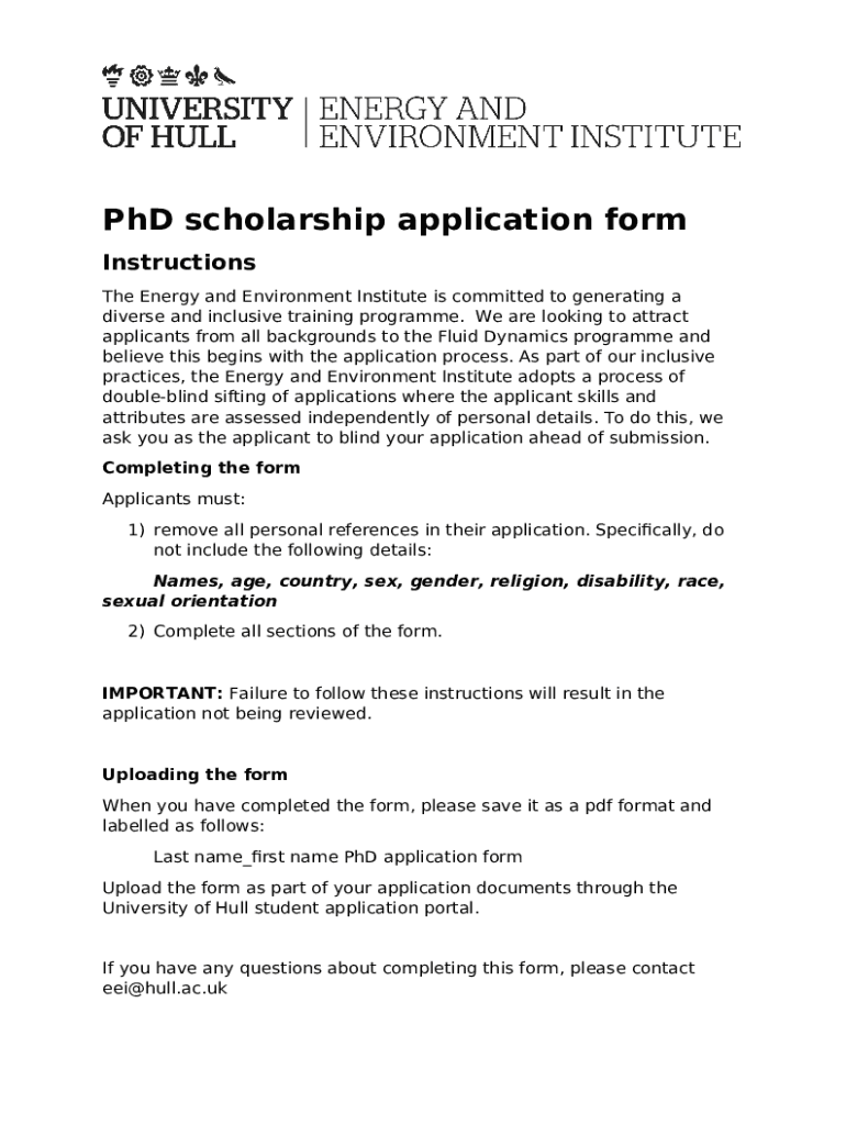 EEI PhD Supplementary Application Doc Template | pdfFiller