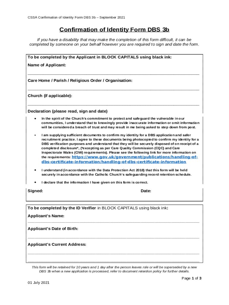 Identity Checking (ICF) - Ofsted Inspector DBS Doc Template | pdfFiller