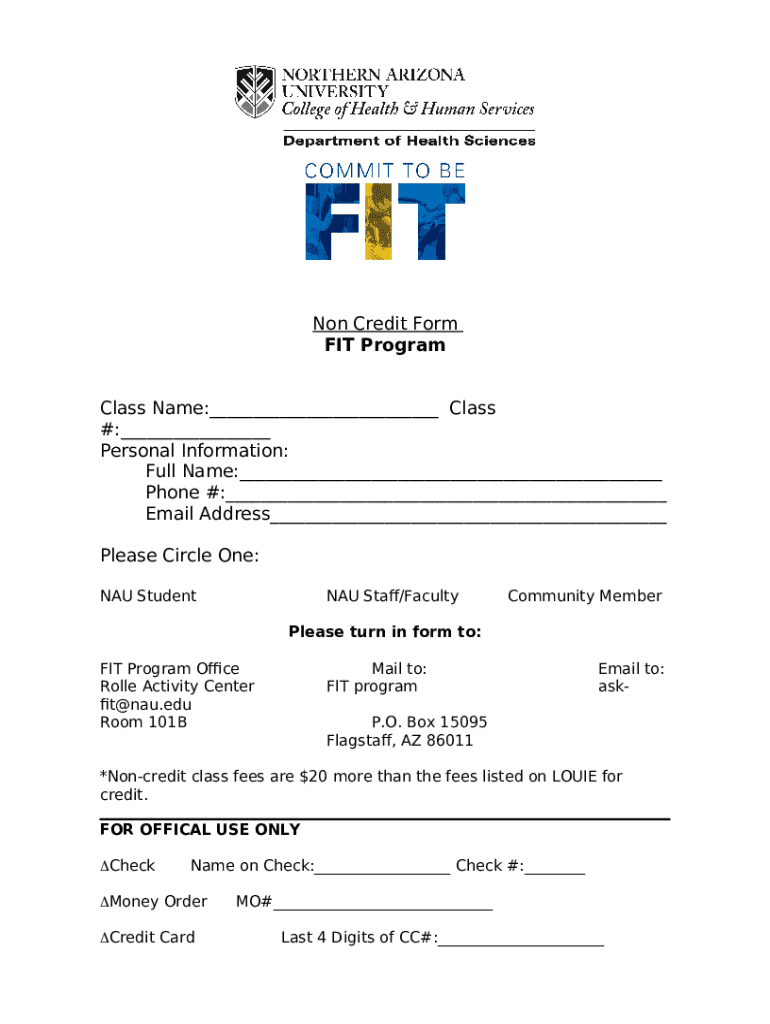 Non Credit FIT Program Class Name Doc Template | pdfFiller