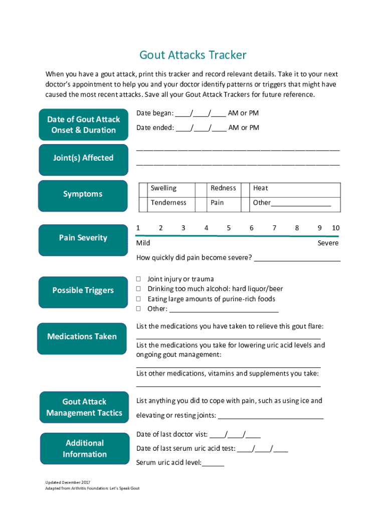 Fillable Online Gout Attacks Manager: Symptoms tracker for Gout logbook Fax Email Print - pdfFiller