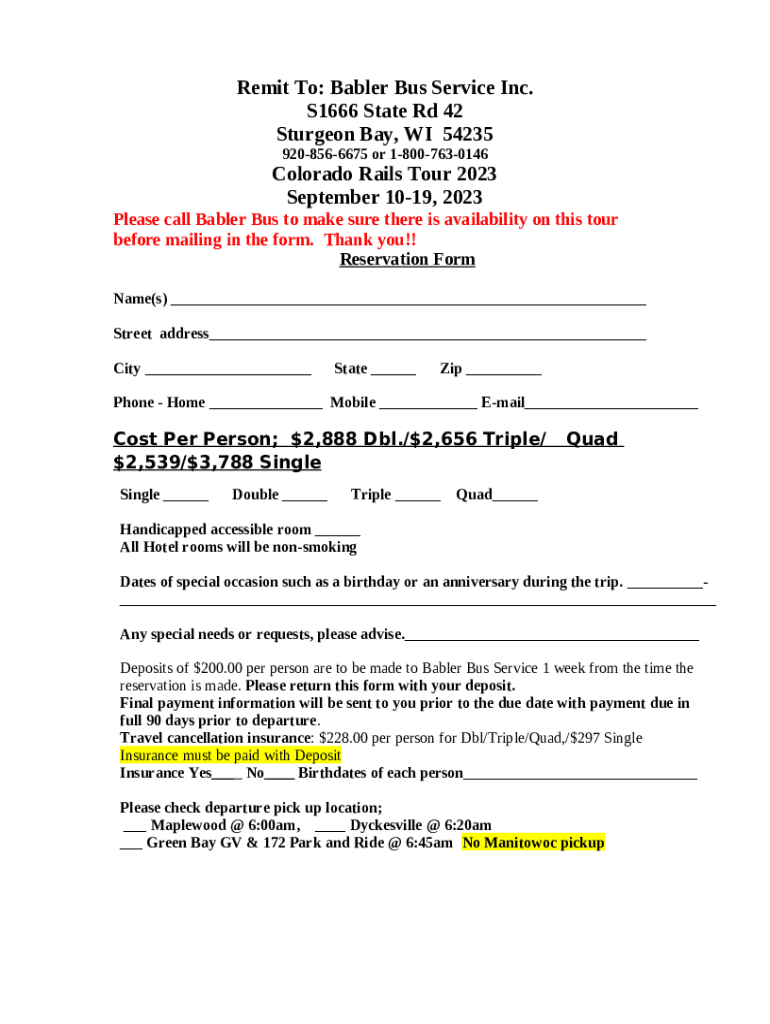 Remit To: Babler Bus Service Inc Doc Template | pdfFiller