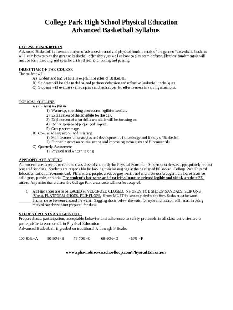College Park High School Physical Education Doc Template | pdfFiller