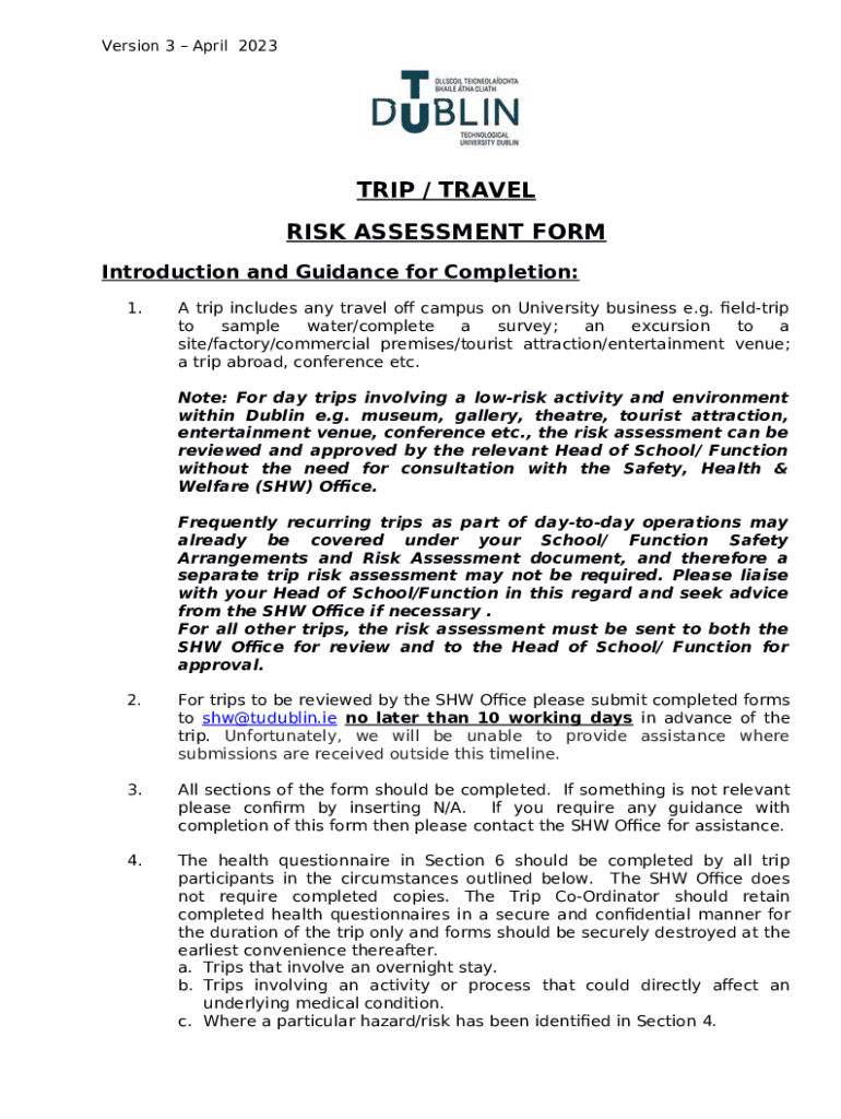 International travel risk assessment Doc Template | pdfFiller