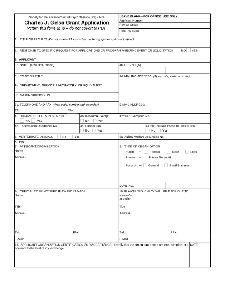 Charles J. Gelso Grant Application Doc Template | pdfFiller