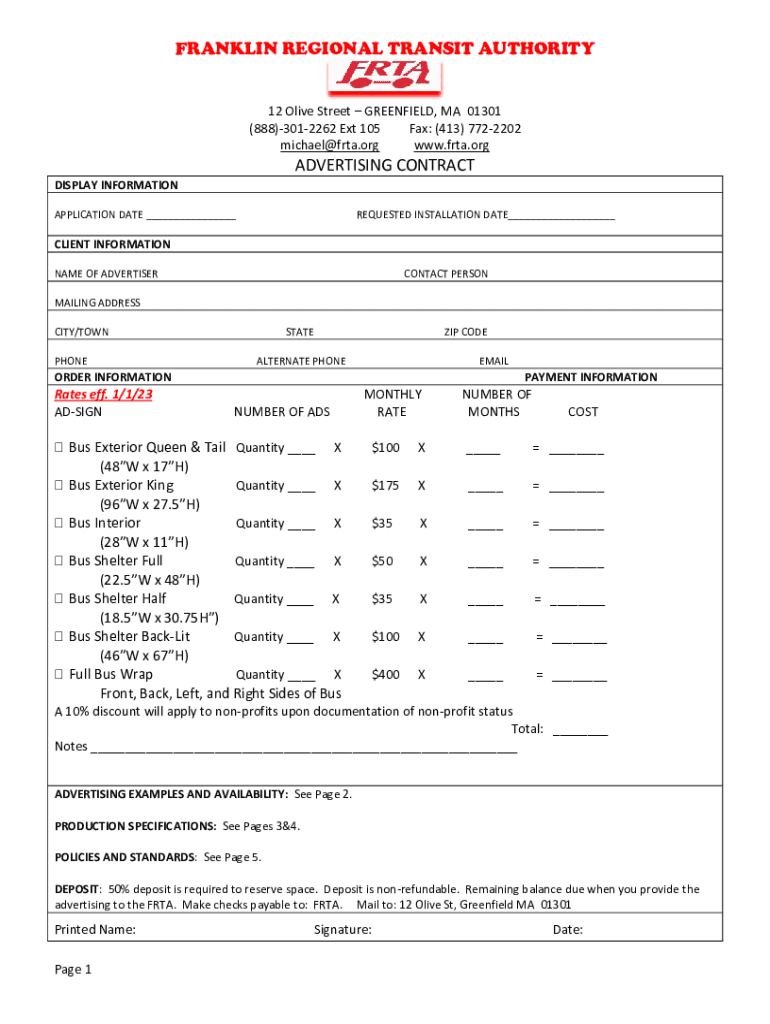 Fillable Online Franklin Regional Transit Authority 12 Olive St ...