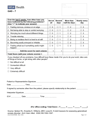 Fillable Online Anxiety Problems (7 question screener GAD-7) Fax Email ...