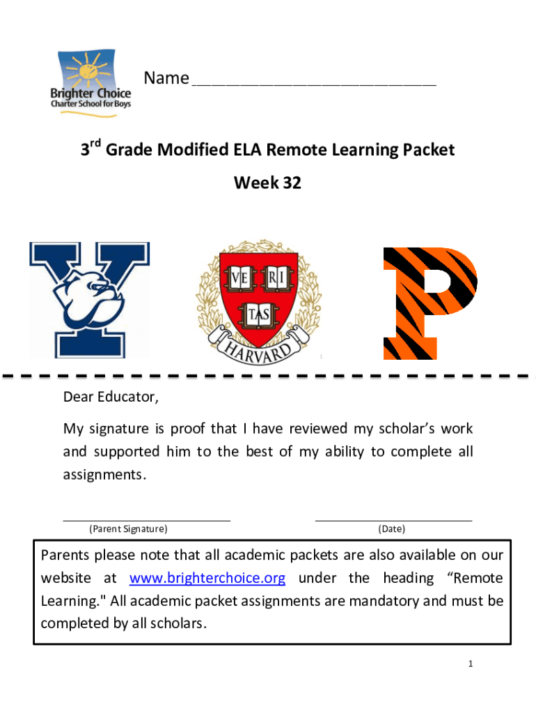 Fillable Online Third Grade Home Learning Packet NO PREP Distance ...
