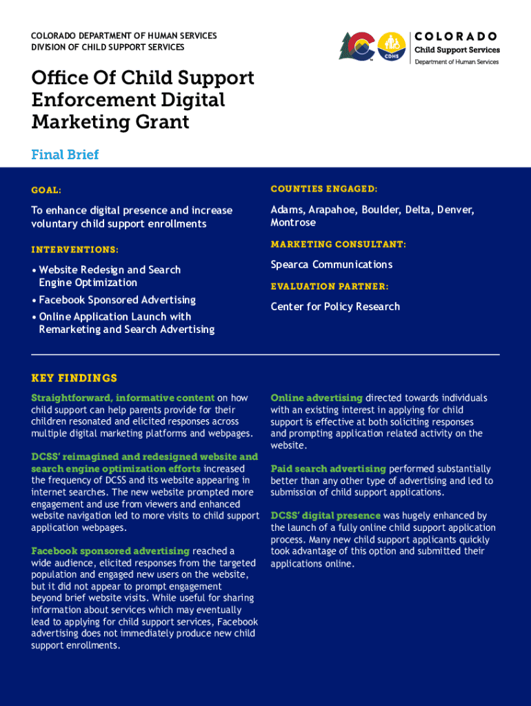 Fillable Online Digital Marketing Grant - Colorado Child Support ...