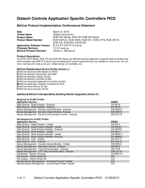 Fillable Online Distech Controls B-ASC PICS. BACnet Protocol ...