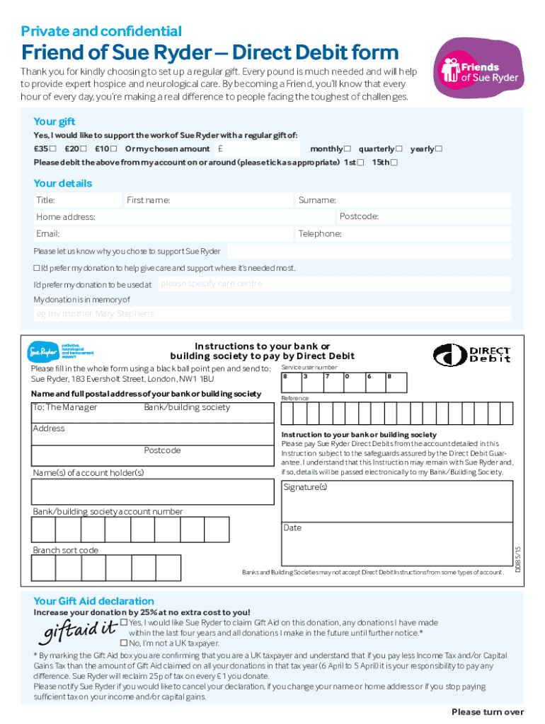 Fillable Online Friend of Sue Ryder Direct Debit form Fax Email Print ...