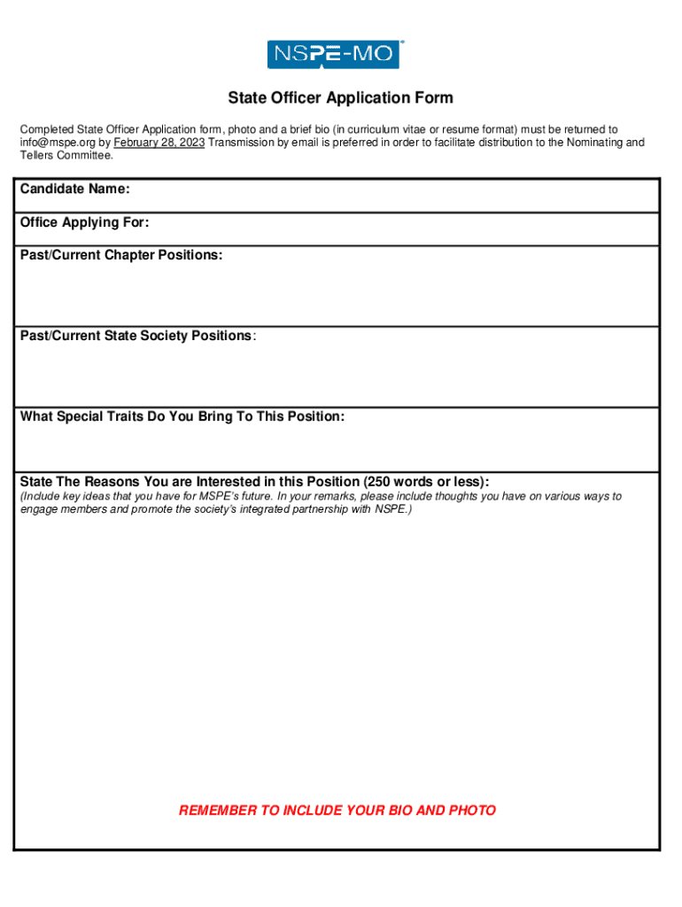 Fillable Online 2005 MSPE OFFICER NOMINATION FORM Fax Email Print - pdfFiller
