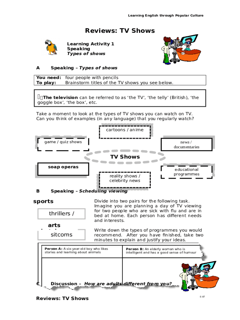 How to Talk About TV Shows in English Doc Template | pdfFiller