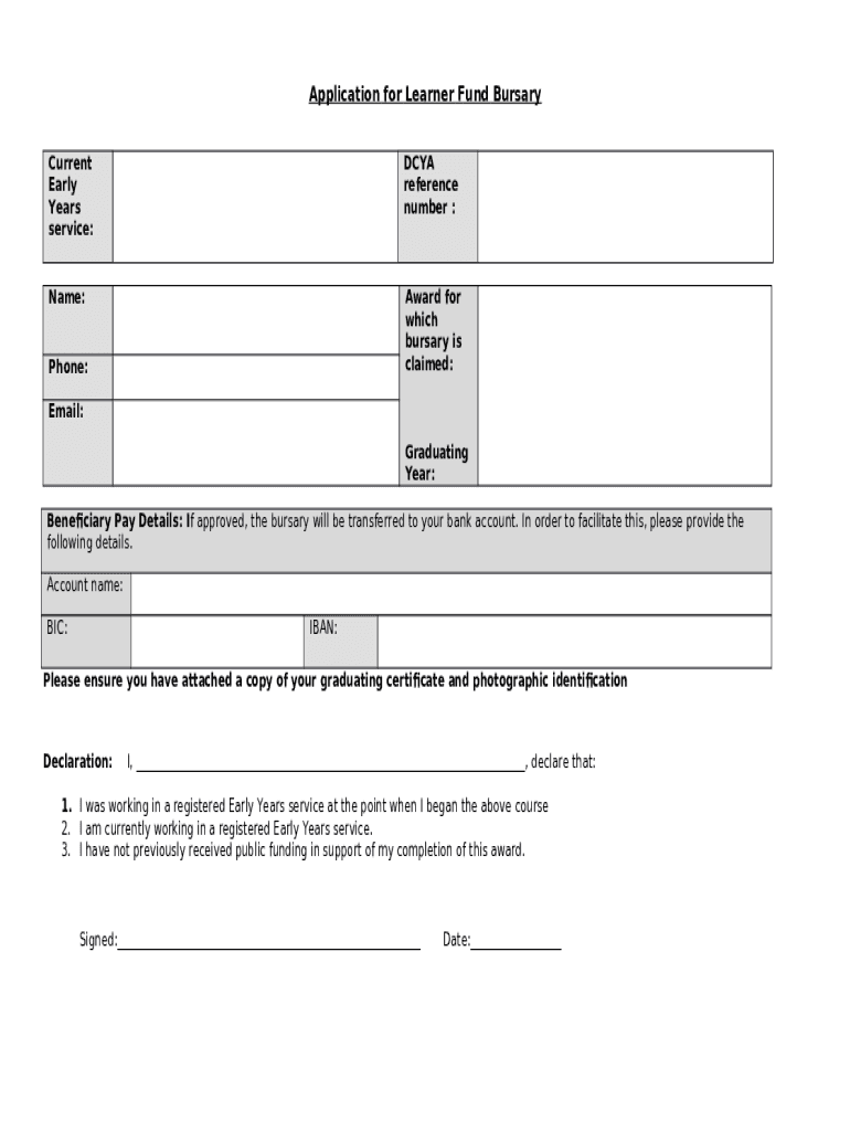 2023 Learner Fund Childminder Bursary Application Doc Template | pdfFiller