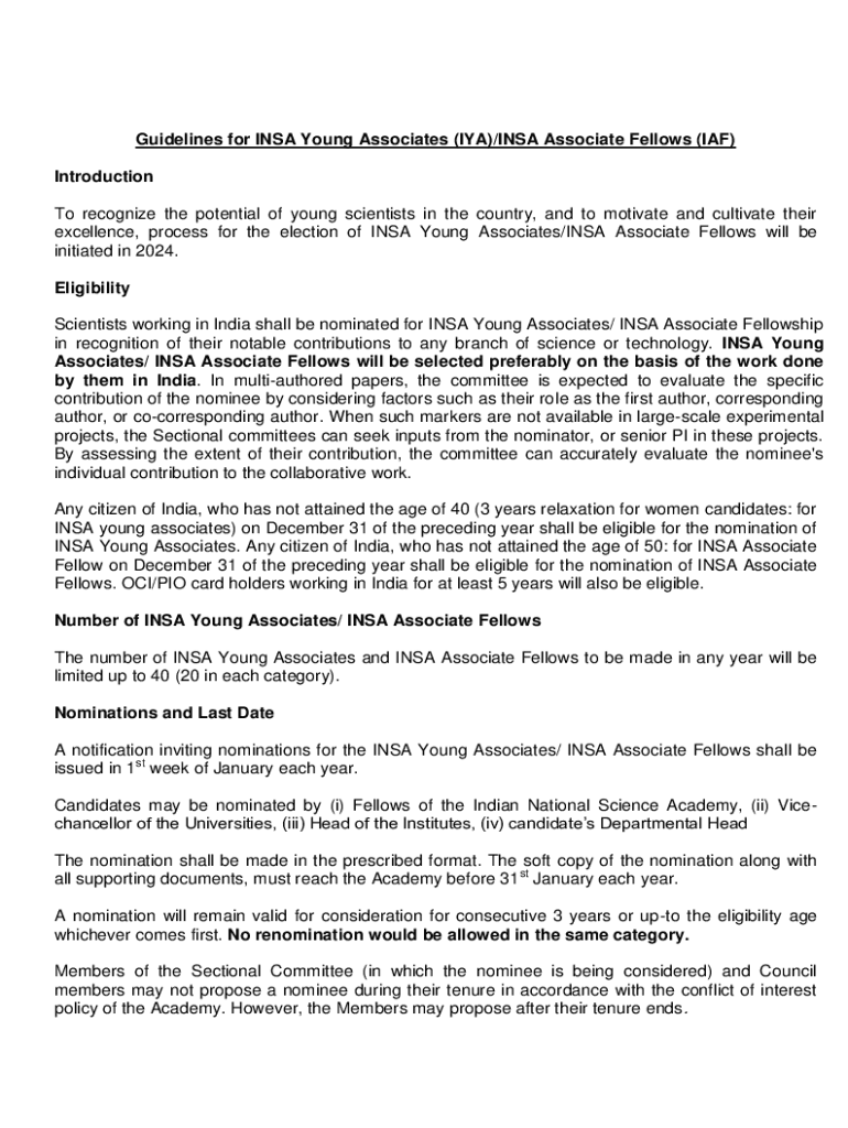 Fillable Online insaindia res Guidelines for INSA Associate Fellows ...