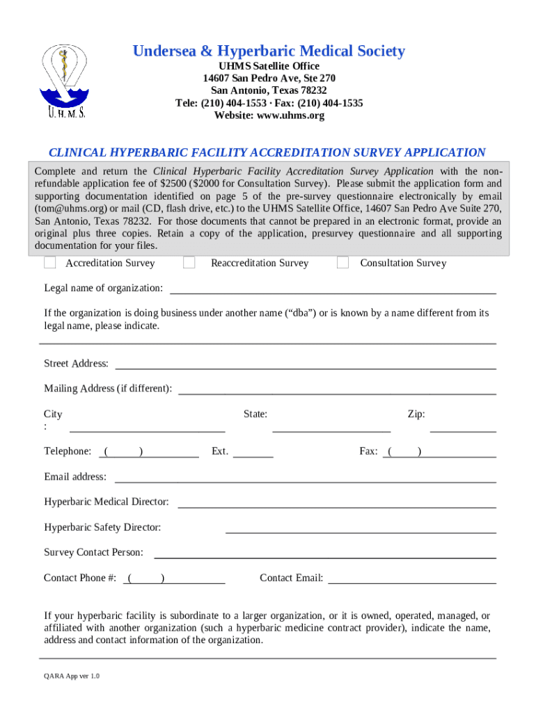 clinical hyperbaric facility accreditation survey application Doc ...