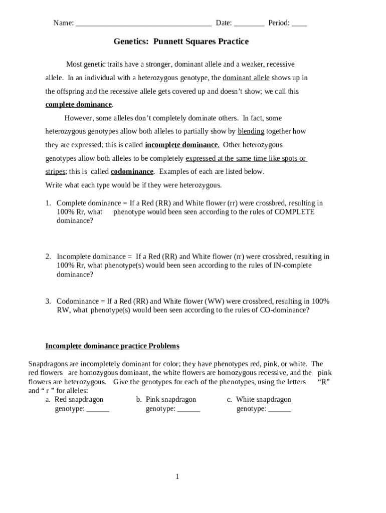 Punnett Square Practice Worksheet Answer Key Doc Template | pdfFiller