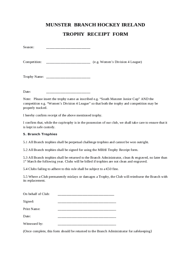 Trophy receipt Doc Template | pdfFiller