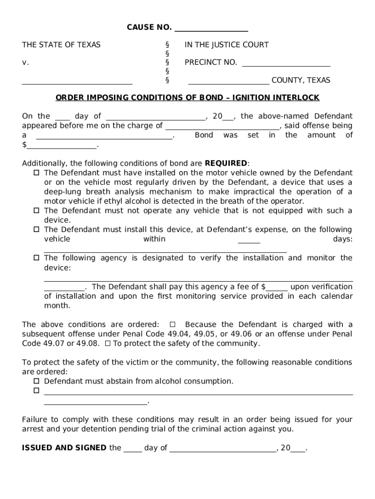 Bond Condition Order - Ignition Interlock Device Doc Template | pdfFiller