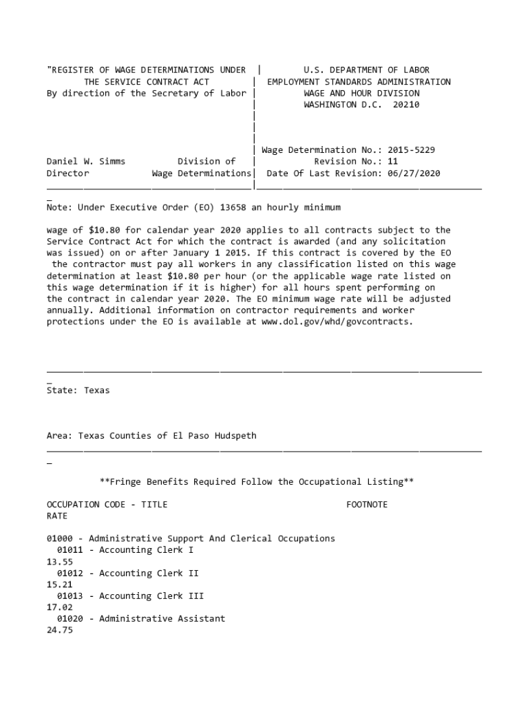 Fillable Online Wage Determination SCA El Paso - Notepad Fax Email ...