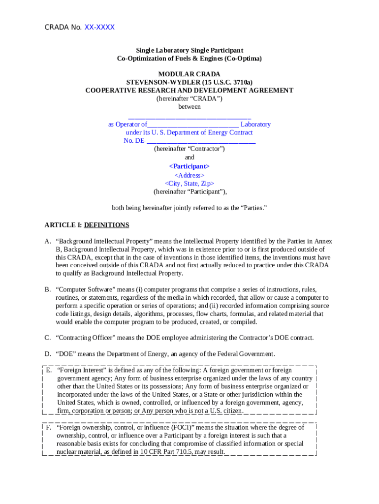Co-Optima-MultiLab-Single-Participant-CRADA- ... Doc Template | pdfFiller