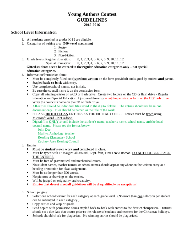 Young Authors Writing Competition Submission Guidelines Doc Template ...