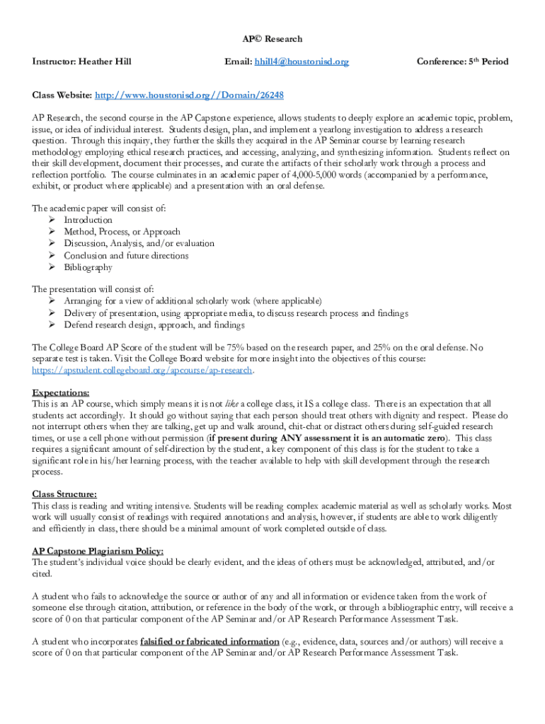 Fillable Online AP Research - AP Students - College Board Fax Email ...