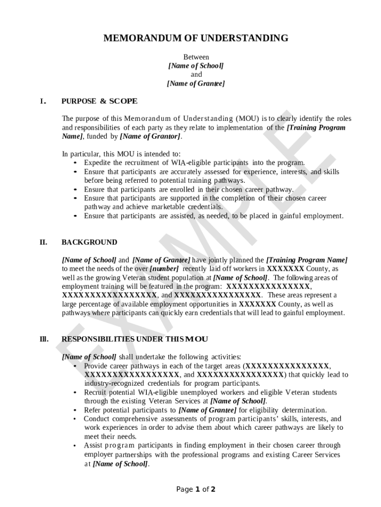 Memorandum of Understanding Example Doc Template | pdfFiller