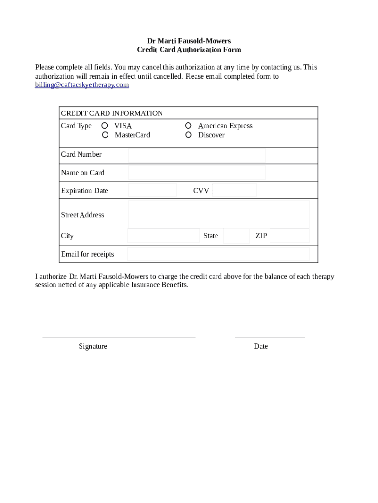 Fillable Online Credit Card Authorization-Fillable Form (PDF) Fax Email ...