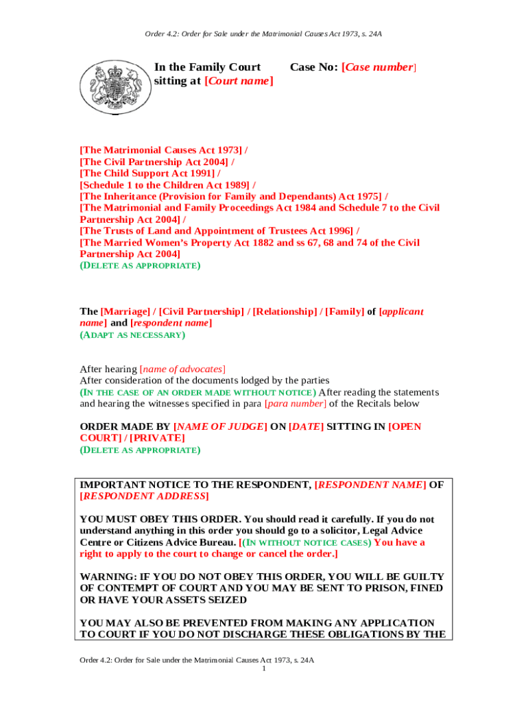 Standard order 2.1financial remedy orderPrecedent Doc Template | pdfFiller