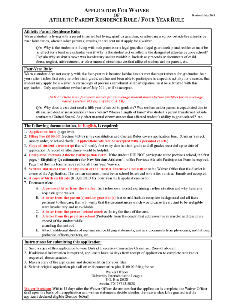 Fillable Online Uil Residency Waiver Letter - Fill Online, Printable ...