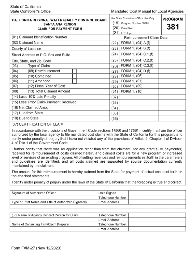 Fillable Online Program 381 Claiming Instructions and Forms Fax Email ...