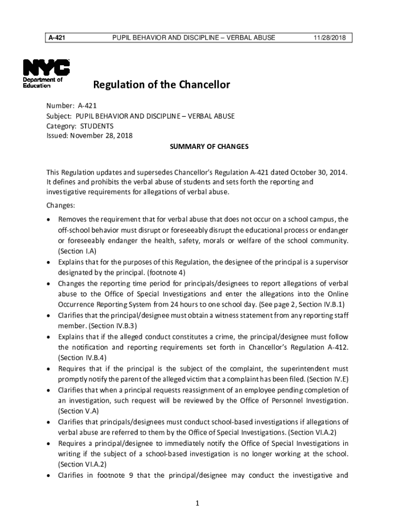 Fillable Online Chancellor's regulations a 421: Fill out & sign online ...