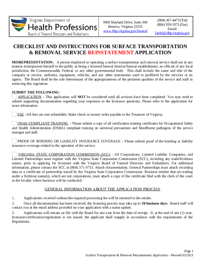 Funeral Service Establishment Reinstatement Application - RIS Doc ...