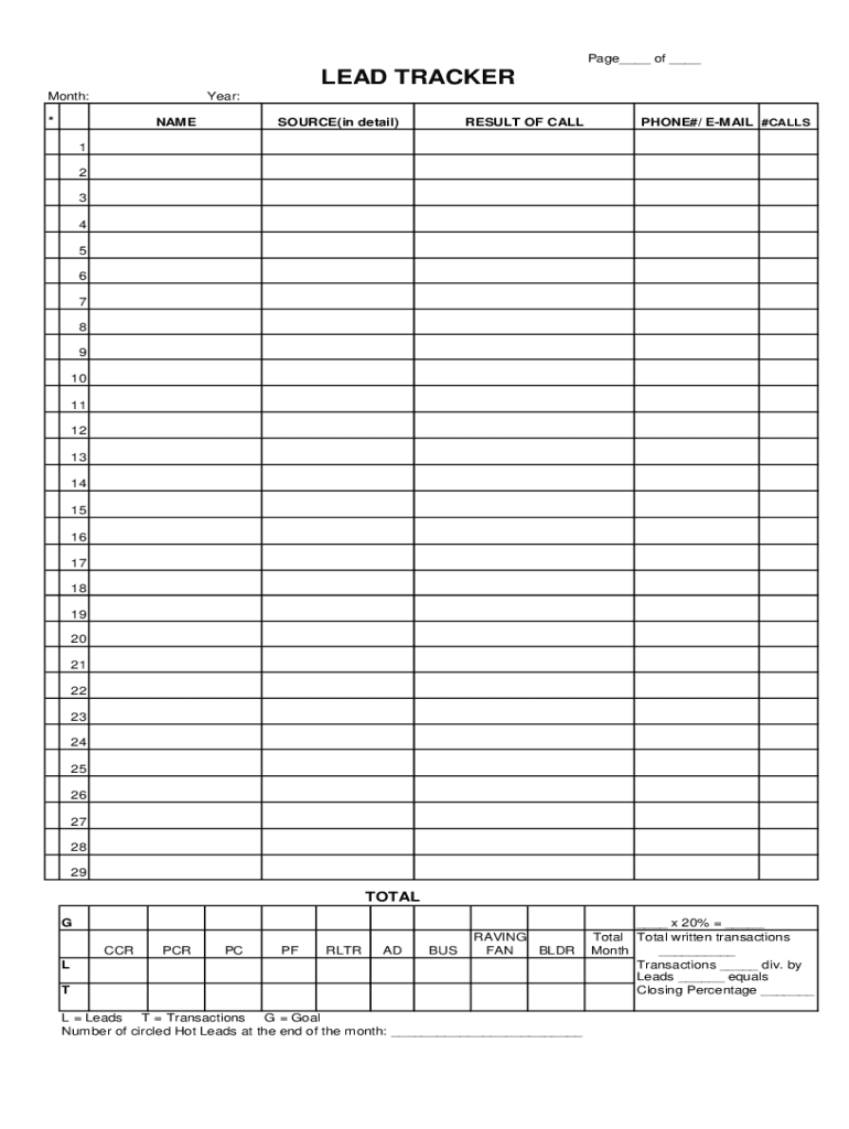 Fillable Online Free Lead Tracker Spreadsheet & Template for Business ...