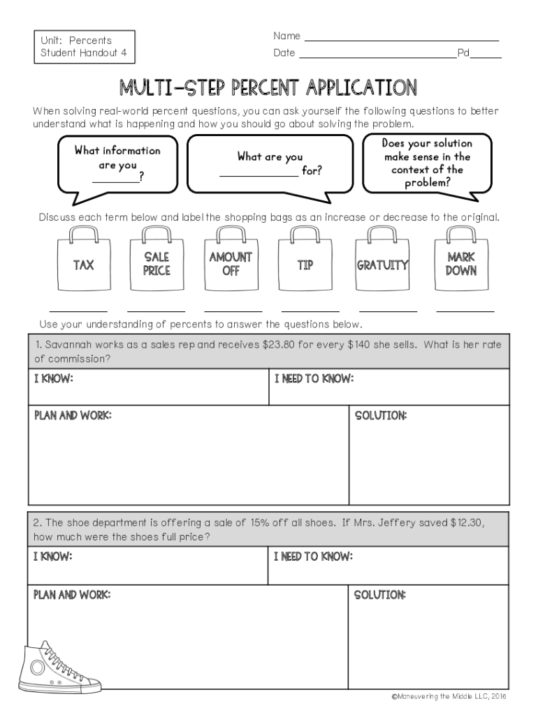 Fillable Online Multi-Step Percent Problems - Coding In Math Class Fax ...