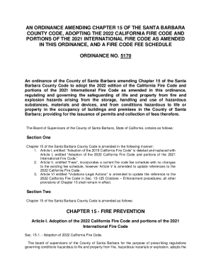 Fillable Online COUNTY CODE, ADOPTING THE 2022 CALIFORNIA FIRE CODE AND ...