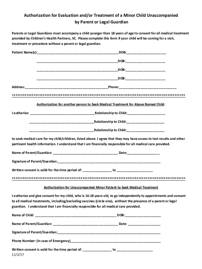 Fillable Online Evaluation and Treatment of Minors Fax Email Print ...