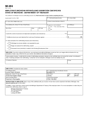 Fillable Online Fillable Mi-tax-form MI-W4, Employee's Witholding ...
