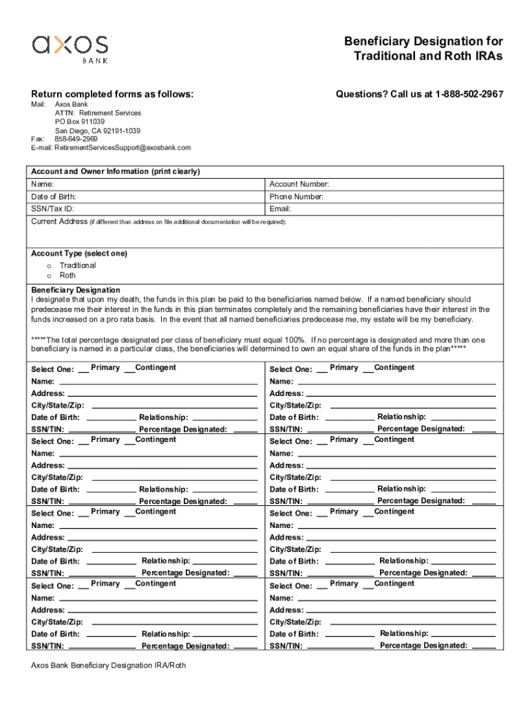 Fillable Online Roth Individual Retirement Account (IRA) Application ...